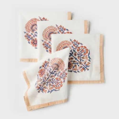 MELA ARTISANS Hand Block Printed Napkinsset Of 4 - Saffra