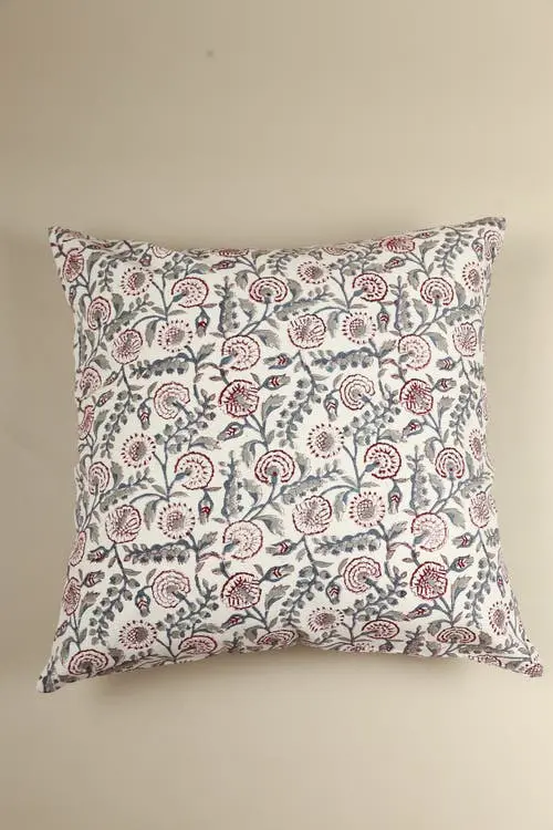 NINÉH Bloom Block Print Pillow - Crimson