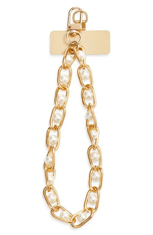 Chelsea28 Faux Pearl Chain-link Phone Wrist Strap - White- Gold