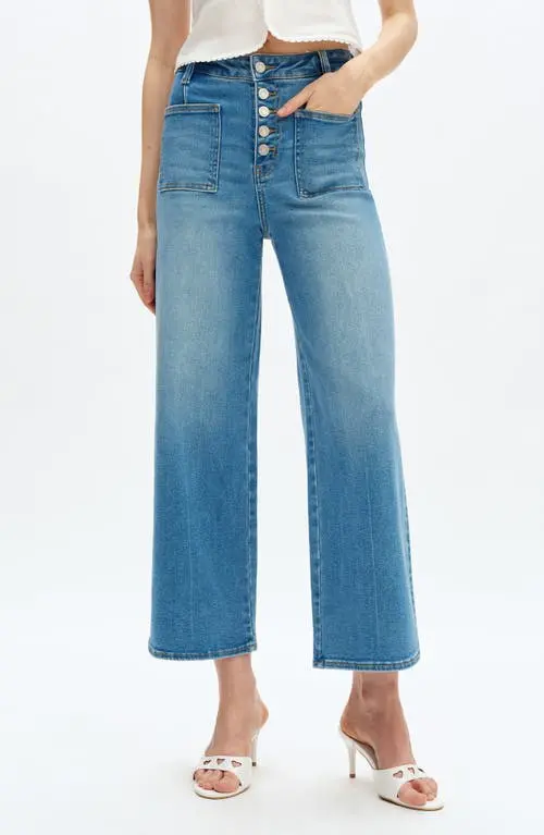 BAYEAS Orson Exposed-button Fly Wide Leg Jeans - Medium Blue