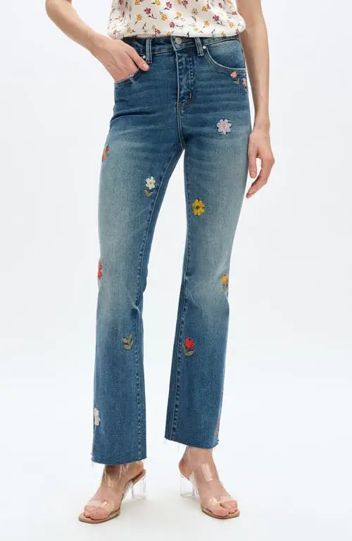 BAYEAS Floral Embroidered High Waist Bootcut Jeans - Medium Blue