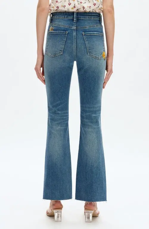 BAYEAS Floral Embroidered High-waist Bootcut Jeans - Medium Blue