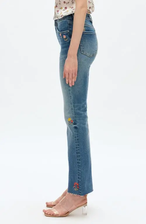 BAYEAS Floral Embroidered High-waist Bootcut Jeans - Medium Blue