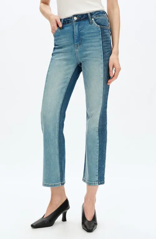 BAYEAS Two-tone High Waist Straight Leg Jeans - Medium Blue
