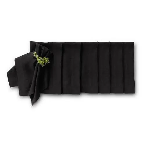 Solino Home Linen Dinner Napkins Set Of 6, 20 X 20 Inch For Dining Table - Black