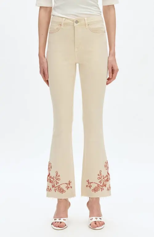 BAYEAS Embroidered High Waist Bootcut Jeans - Off White