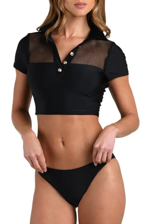 L'Agence Anastasi Mesh Inset Polo Bikini Top - Black