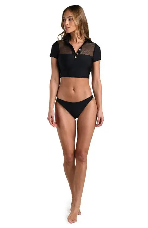 L'Agence Anastasi Mesh Inset Polo Bikini Top - Black