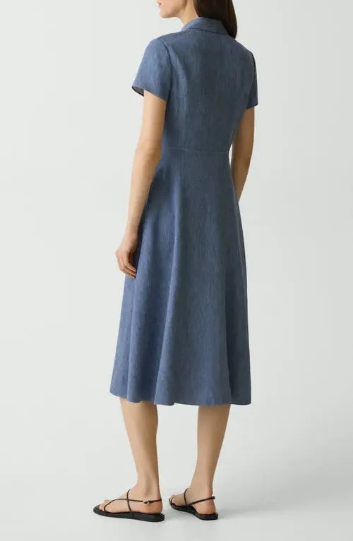 Theory Stretch Linen Blend Shirtdress - Light Denim