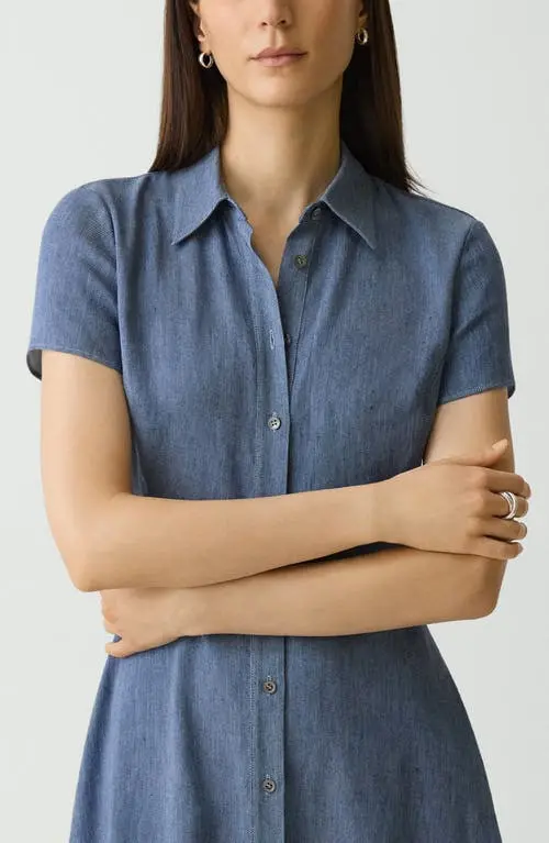 Theory Stretch Linen Blend Shirtdress - Light Denim