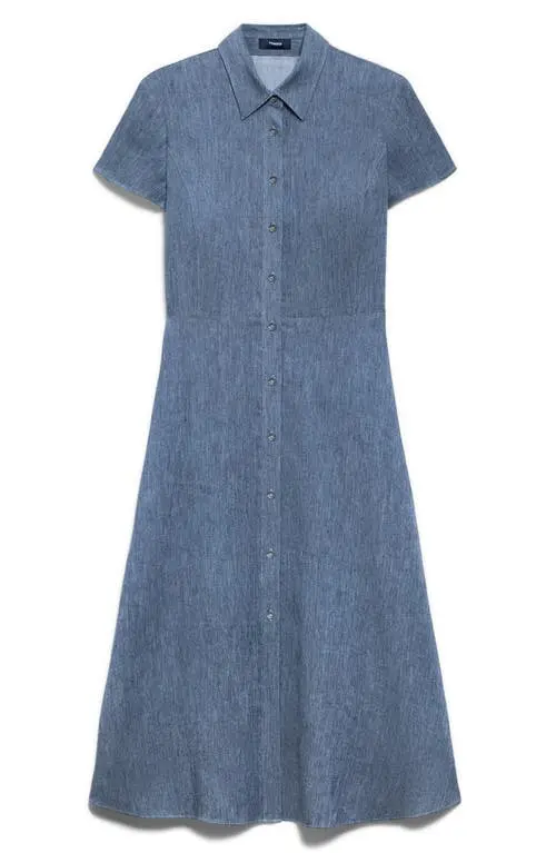 Theory Stretch Linen Blend Shirtdress - Light Denim