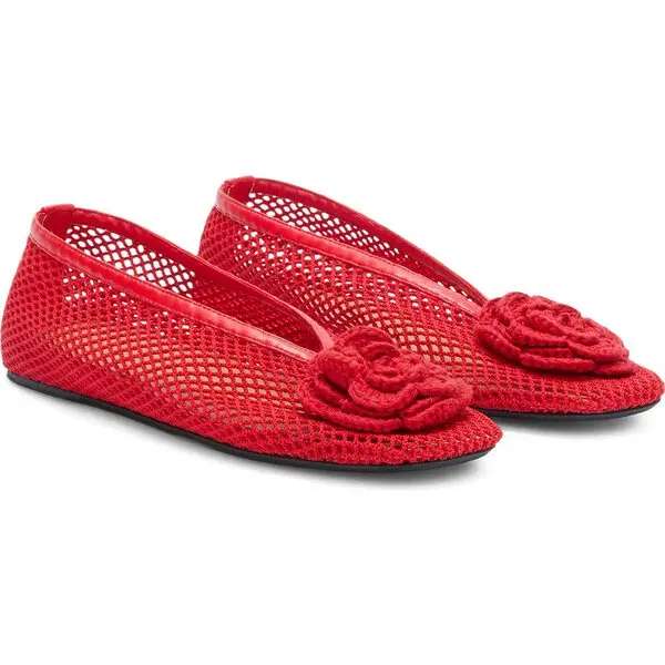 GANNI Jenny Flower Mesh Ballerina Flat - Goji Berry