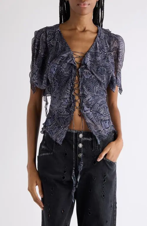 Isabel Marant Thanais Printed Silk Top - Faded Night