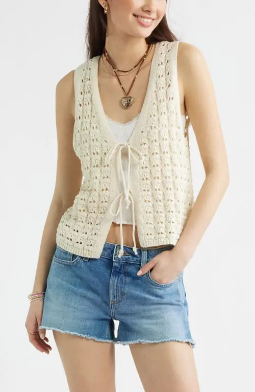 Bp. Tie-front Open-stitch Sweater Vest - Ivory Dove