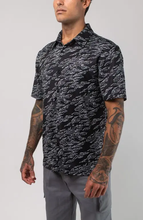 VAST Aqua Terra Midnight Camo Tech Short Sleeve Performance Button-up Shirt - Black