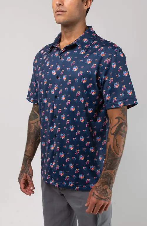 VAST Aqua Terra Multi Floral Tech Short Sleeve Performance Button-up Shirt - Navy Multi