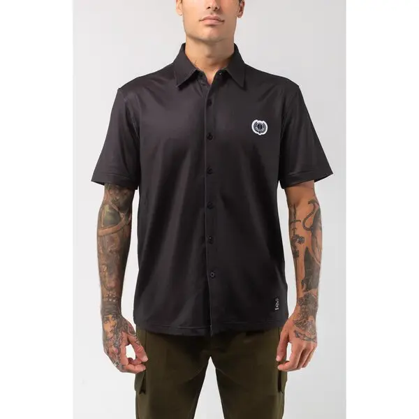 VAST Aqua Terra Night Shade Tech Short Sleeve Performance Button-up Shirt - Black
