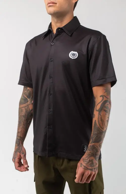 VAST Aqua Terra Night Shade Tech Short Sleeve Performance Button-up Shirt - Black