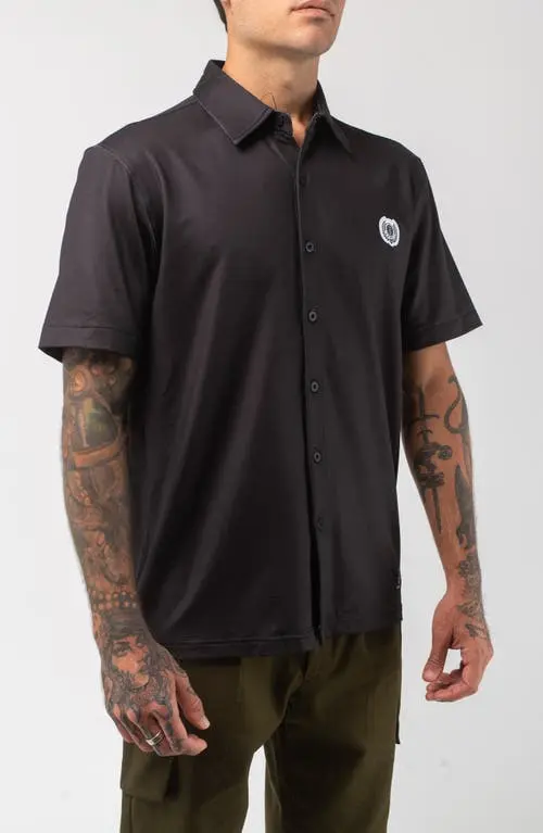 VAST Aqua Terra Night Shade Tech Short Sleeve Performance Button-up Shirt - Black
