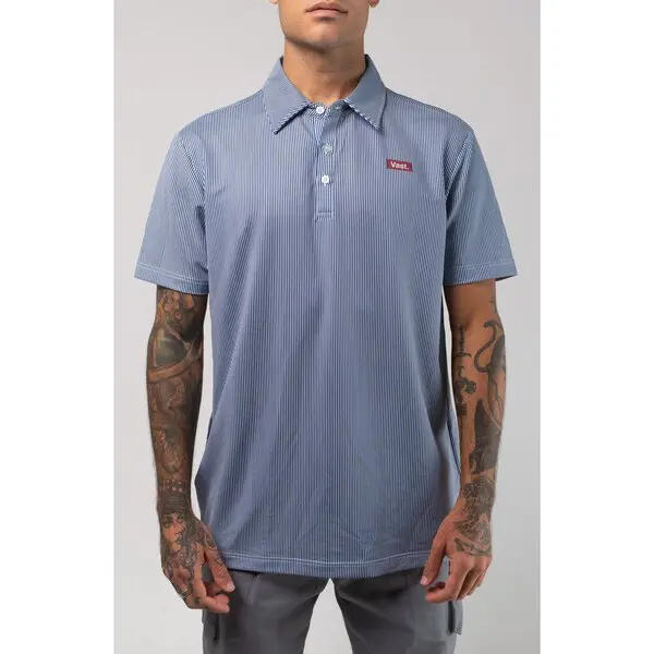 VAST Aqua Terra Linear Stripe Performance Polo - Navy