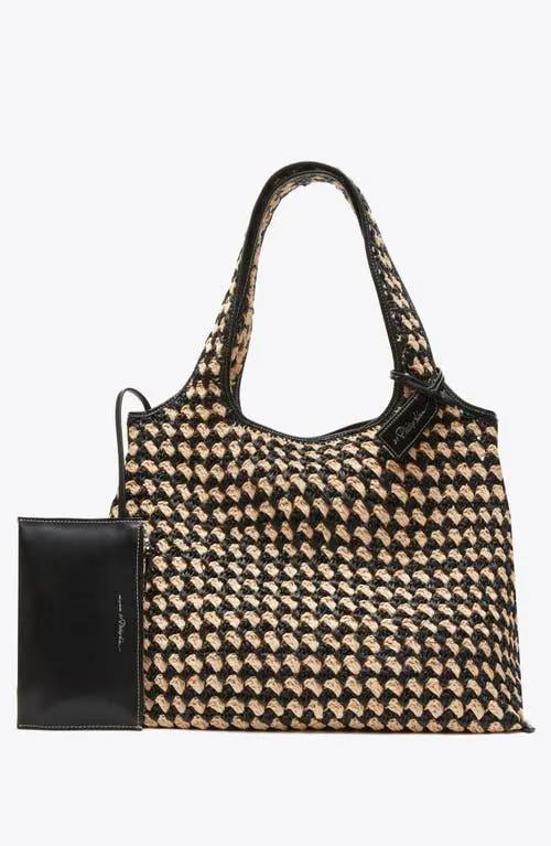 3.1 Phillip Lim Crochet Raffia Market Tote Bag - Black-buckwheat