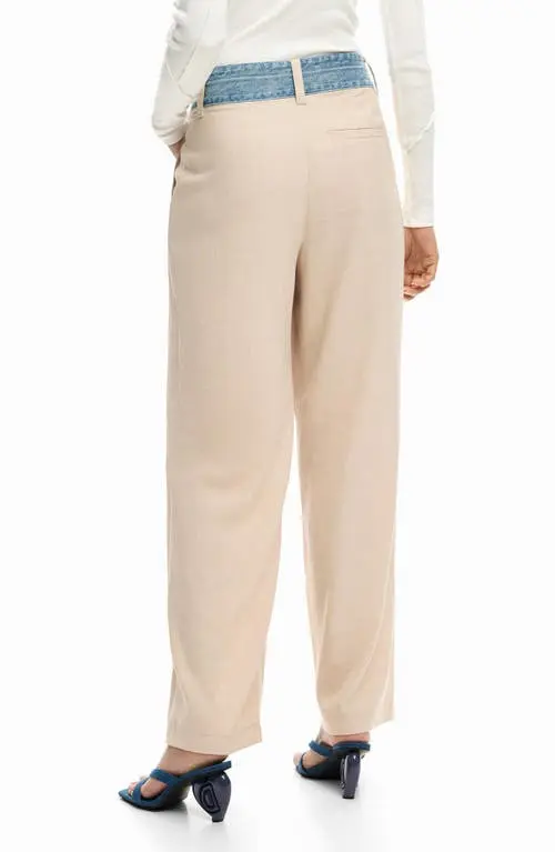 Desigual Pleated Wide-leg Trousers - Medium Beige
