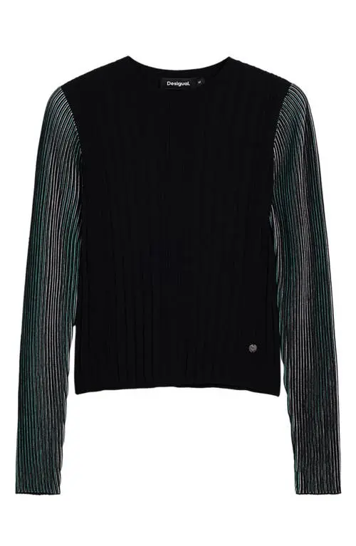 Desigual Stripe Sleeve Crewneck Sweater