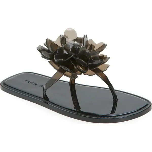 Farm Rio Floral Appliqué Jelly Flip-flops - Black