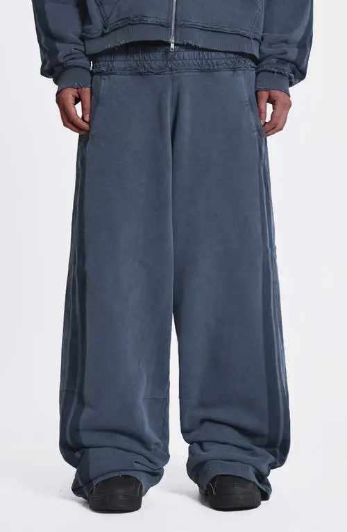 JADED LONDON Oversize Sporty Stripe Denim Wash Cotton Sweatpants - Blue