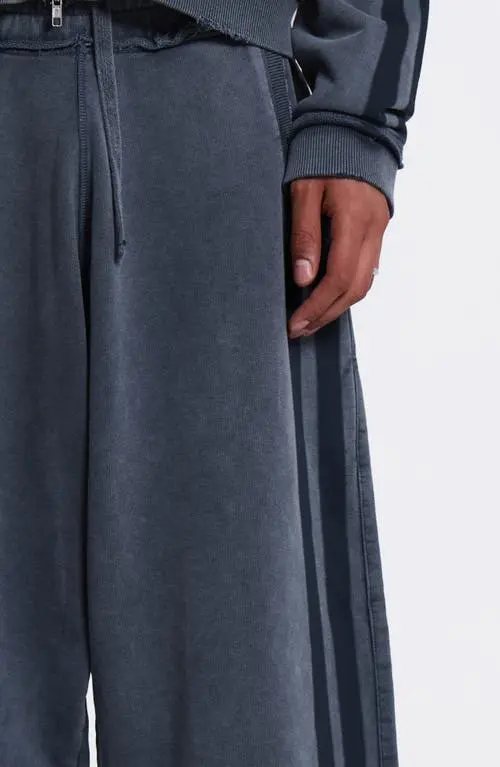 JADED LONDON Oversize Sporty Stripe Denim Wash Cotton Sweatpants