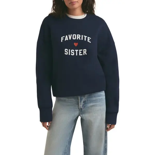 FAVORITE DAUGHTER Favorite Sister Heart Logo Relaxed Fit Sweatshirt - Navy