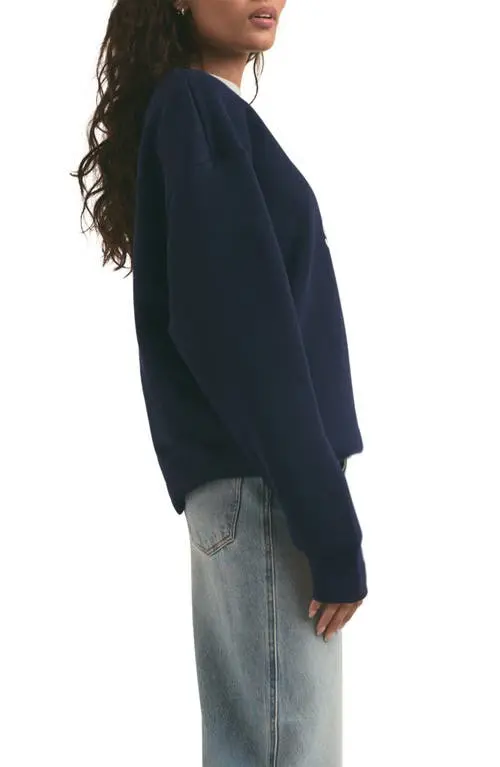 FAVORITE DAUGHTER Favorite Sister Heart Logo Relaxed Fit Sweatshirt - Navy