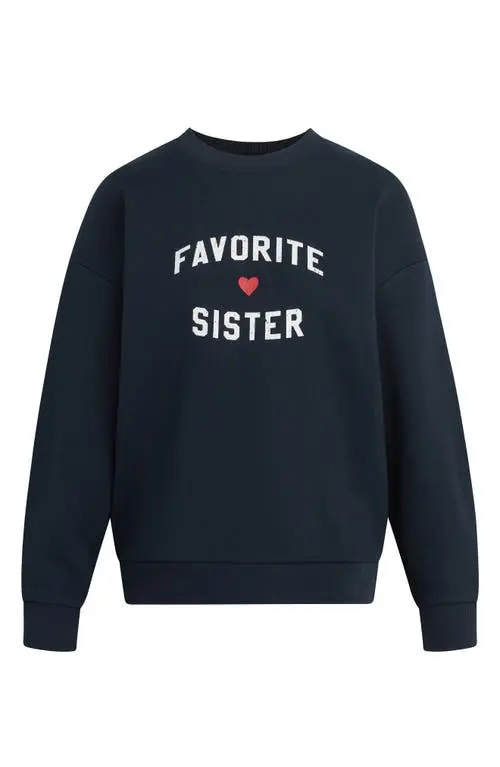 FAVORITE DAUGHTER Favorite Sister Heart Logo Relaxed Fit Sweatshirt - Navy