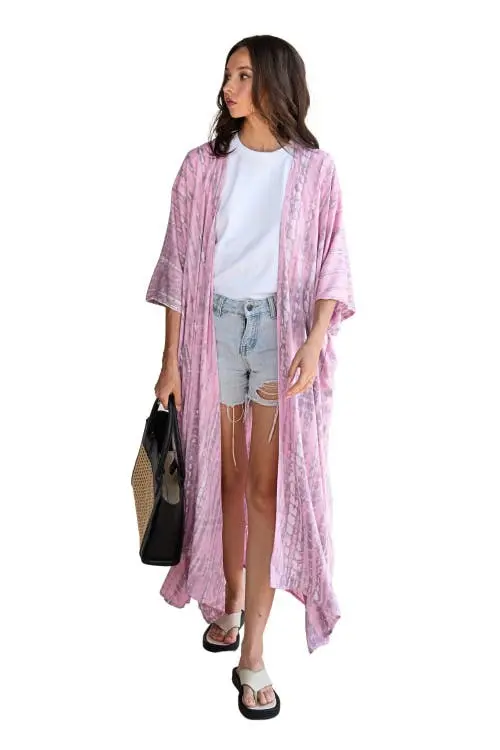 Pink Haley Hand-dyed Rayon Maxi Robe With Belt - Pink