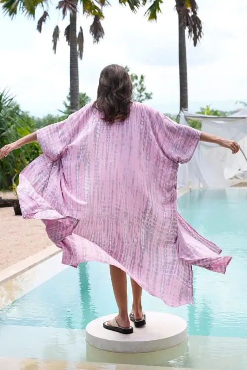 Pink Haley Hand-dyed Rayon Maxi Robe With Belt