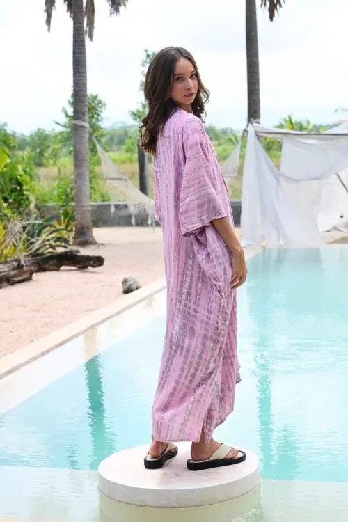Pink Haley Hand-dyed Rayon Maxi Robe With Belt