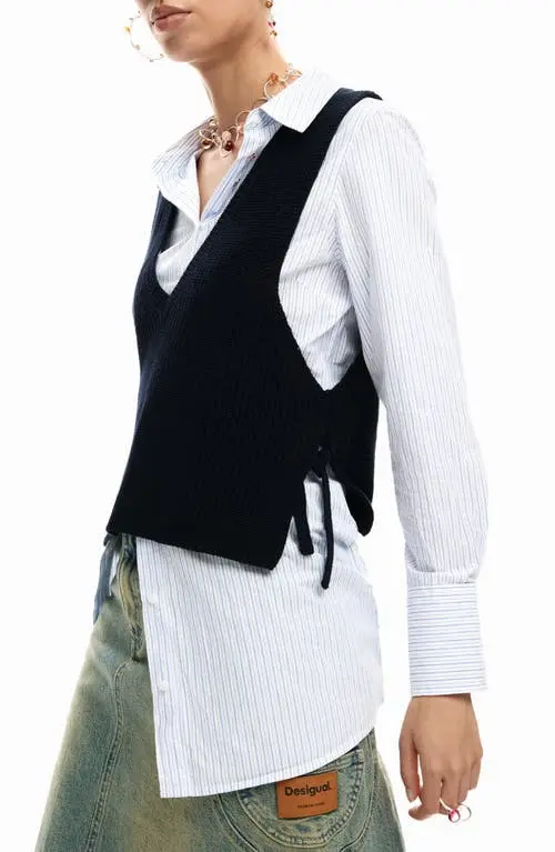 Desigual Stripe Woven Shirt And Sweater Vest