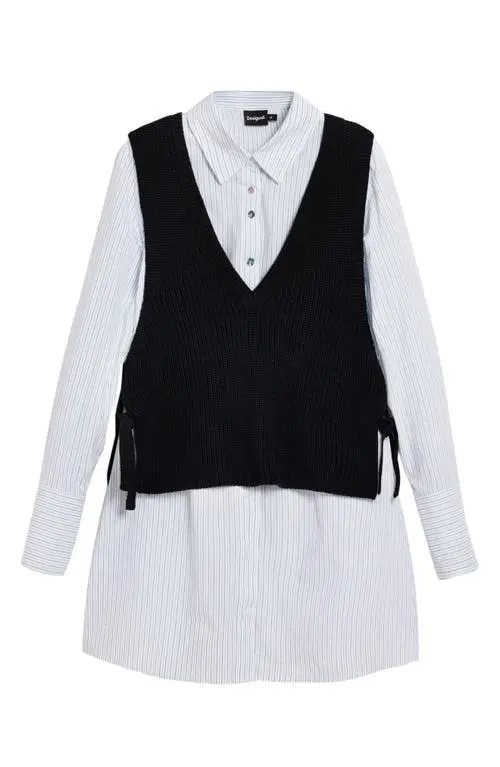 Desigual Stripe Woven Shirt And Sweater Vest