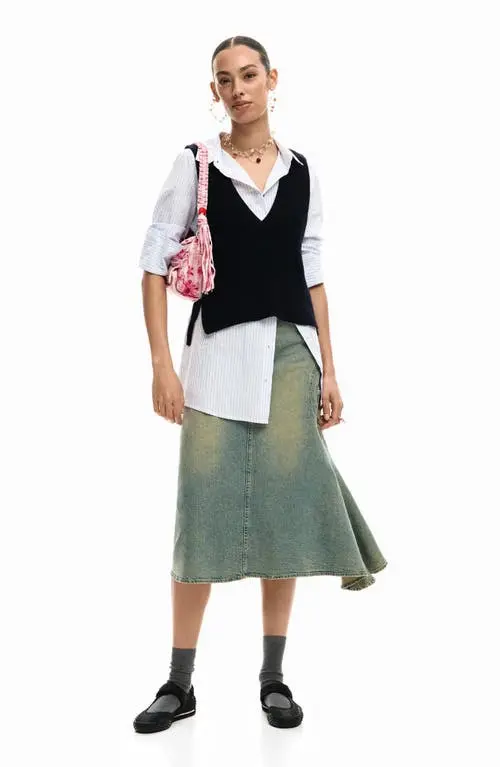 Desigual Stripe Woven Shirt And Sweater Vest