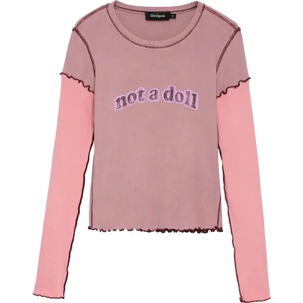 Desigual Graphic Long Sleeve Stretch Cotton Top