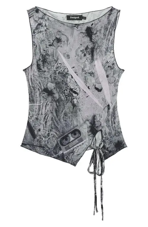 Desigual Abstract Print Sleeveless Top With Lace-up Side