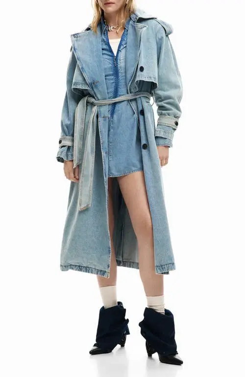 Desigual Denim Trench Coat - Light Blue