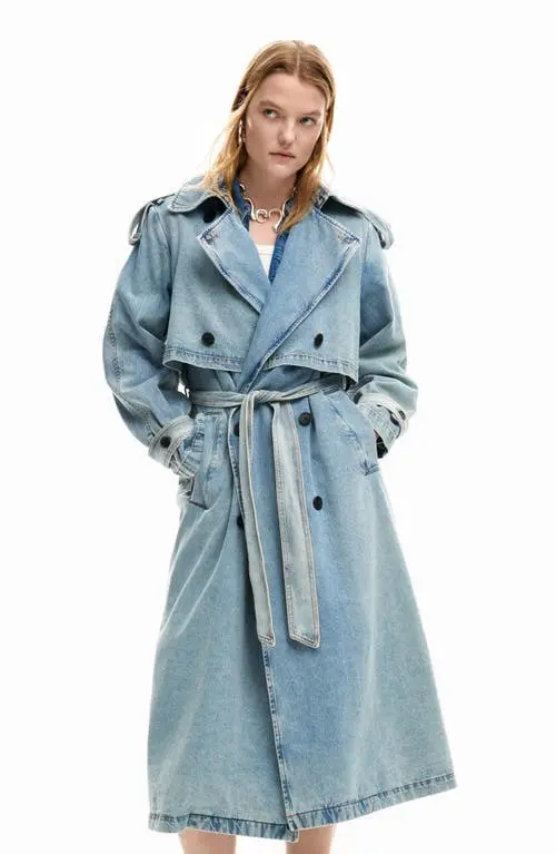 Desigual Denim Trench Coat - Light Blue