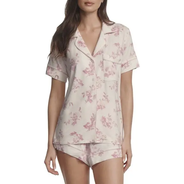 Eberjey Gisele Floral Jersey Short Pajamas - Rose Garden Cameo Pink/pale Pi
