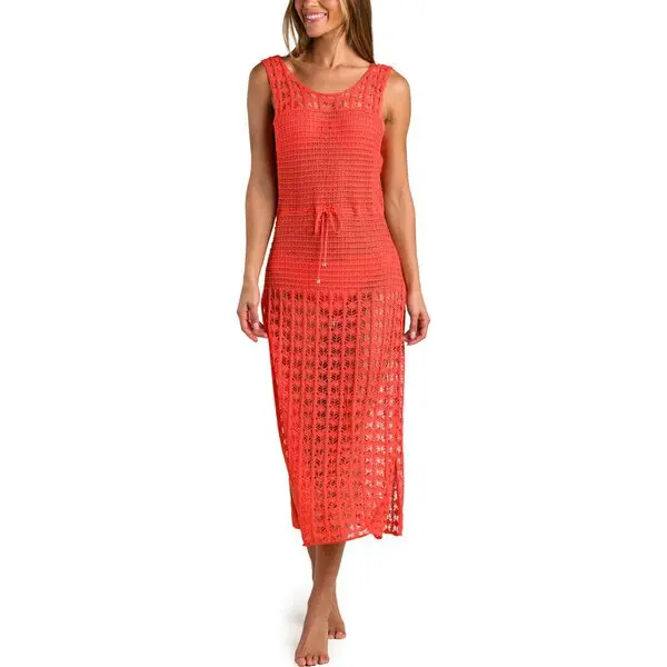 SUNSHINE 79 Crochet Cover-up Maxi Dress - Shocking Orange