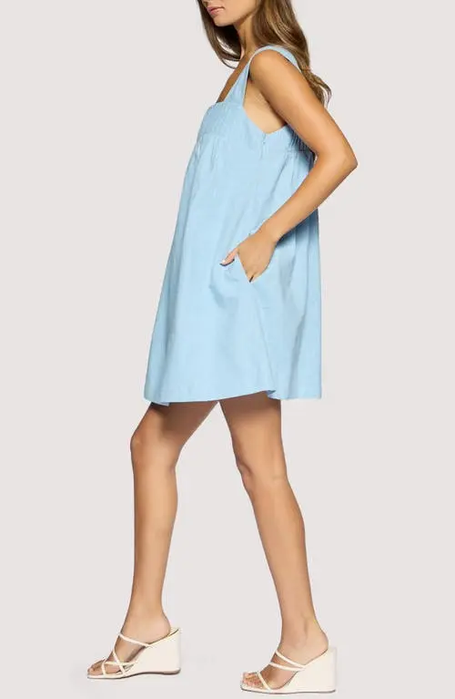 LOST + WANDER Coastal Voyage Cotton & Linen Babydoll Dress - Light Blue