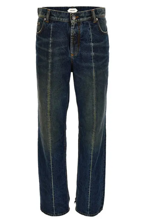 Versace Gender Inclusive Distressed Straight Leg Jeans - Dirty Blue