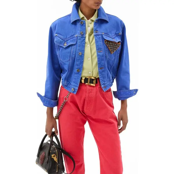 Versace Cropped Denim Trucker Jacket - Sky Blue