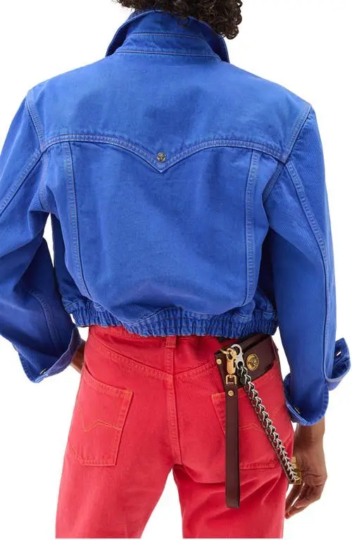 Versace Cropped Denim Trucker Jacket - Sky Blue