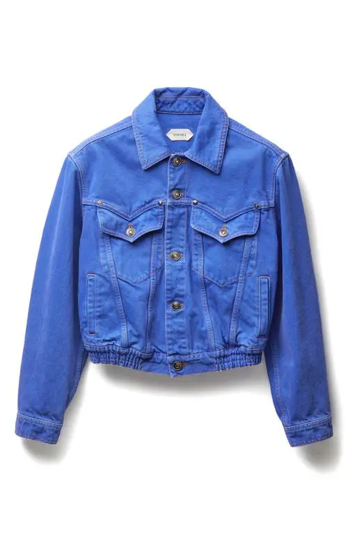 Versace Cropped Denim Trucker Jacket - Sky Blue
